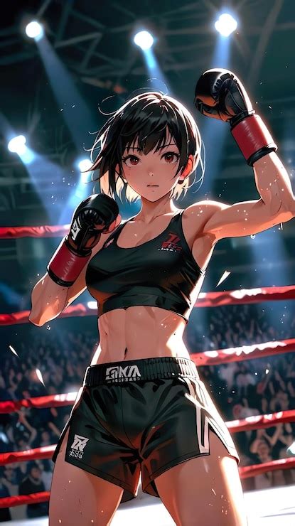 A Female Boxer Wearing A Black And White Boxer Outfit Concept Art And