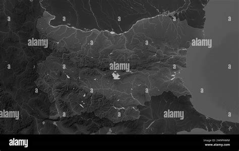 Bulgaria Highlighted On A Grayscale Elevation Map With Lakes And Rivers