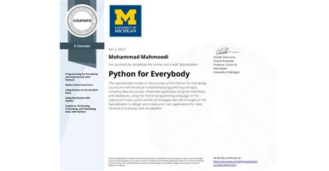 mohammad mahmoodi on linkedin completion certificate for python for everybody