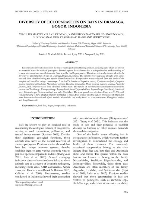 Pdf Diversity Of Ectoparasites On Bats In Dramaga Bogor Indonesia
