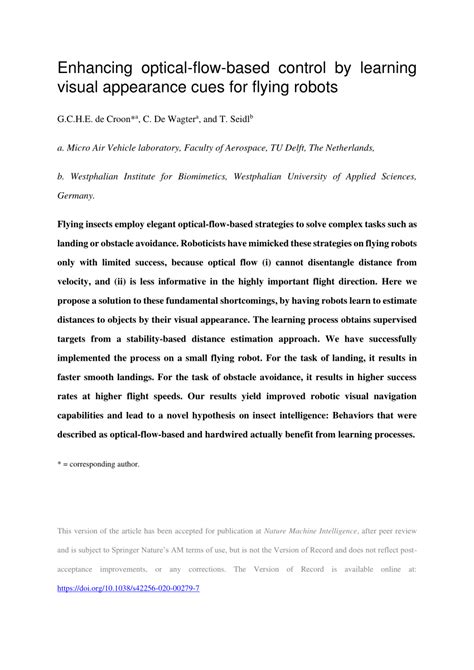 Pdf Enhancing Optical Flow Based Control By Learning Visual