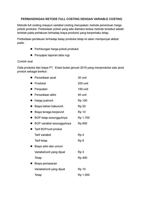 Perbandingan Metode FULL Costing Dengan Variable Costing PERBANDINGAN METODE FULL COSTING