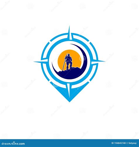 Climber With Compass Logo Design Vector Template Outdoor Activity Logo