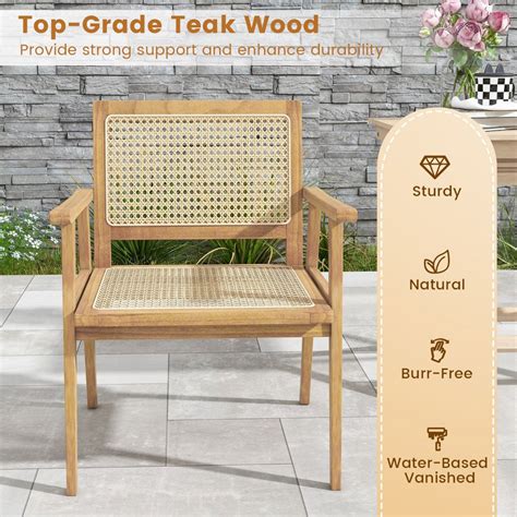 Costway Teak Wood Rattan Dining Chair Wilko