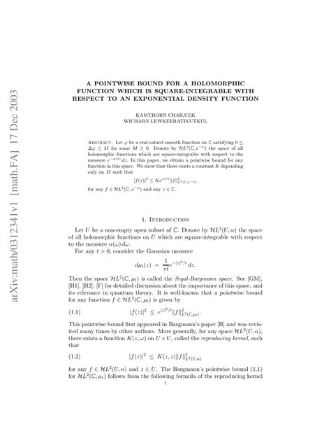 Pdf A Pointwise Bound For A Holomorphic Function Which Is Square Integrable With Respect To An