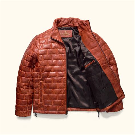 Leather Puffer Down Jacket Light Brown Buffalo Jackson