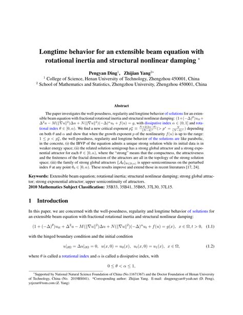 Pdf Longtime Behavior For An Extensible Beam Equation With Rotational