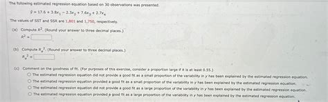 Solved The Following Estimated Regression Equation Based On Chegg