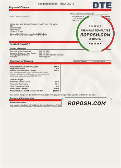 Usa Michigan Dte Energy Utility Bill Template In Word And Pdf Format