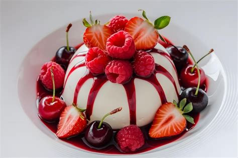 A Dessert With Raspberry And Raspberry Sauce Premium Ai Generated Vector
