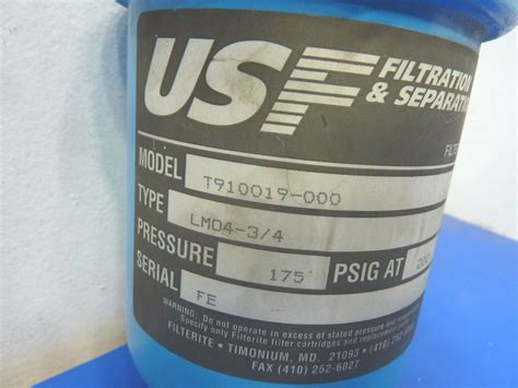 Filterite T910019 000type Lmo4 34pressure 175filter Housingnewlot