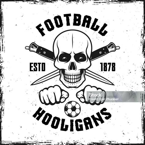 훌리건 두개골 빈티지 엠블럼과 두 개의 교차 된 나이프 벡터 일러스트 거리에 대한 스톡 벡터 아트 및 기타 이미지 거리 깡패 도적 Istock