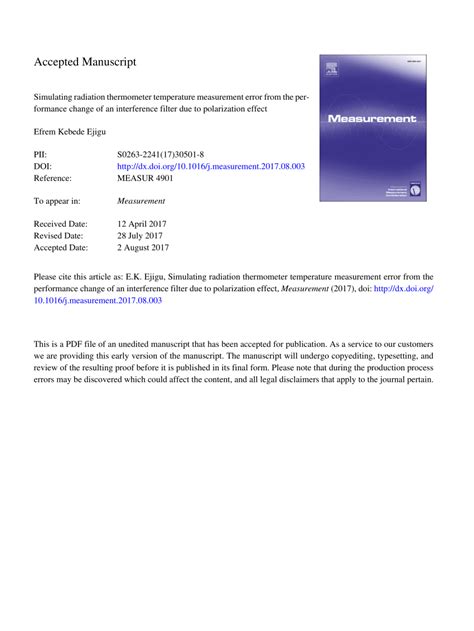Pdf Simulating Radiation Thermometer Temperature Measurement Error