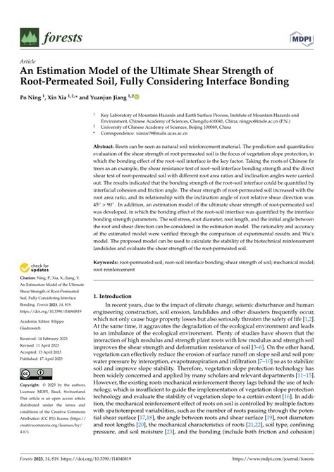 Pdf An Estimation Model Of The Ultimate Shear Strength Of Root