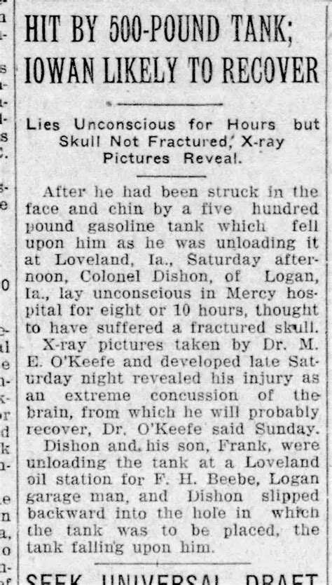 Hit By 500 Pound Tank Iowan Likely To Recover Omaha World Herald Archive