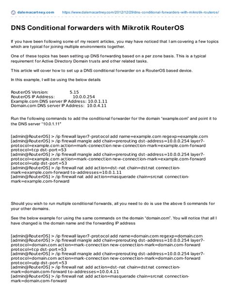 Dns Conditional Forwarders With Mikrotik Routeros Pdf Domain Name
