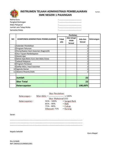 Adm Supervisi Smk 1 Pajangan Kumer Pdf