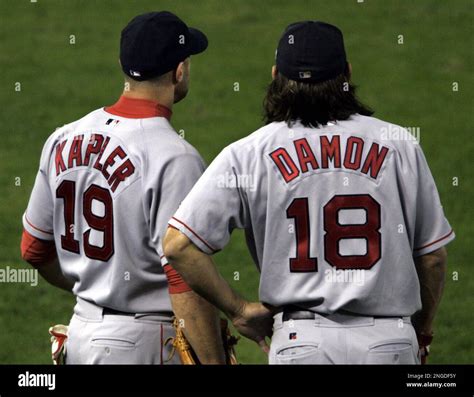 Boston Red Sox Players Gabe Kapler 19 And Johnny Damon 18 Stand