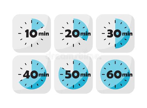 From 10 Minutes To 60 Minutes On Stopwatch Icon Set Collection In Flat