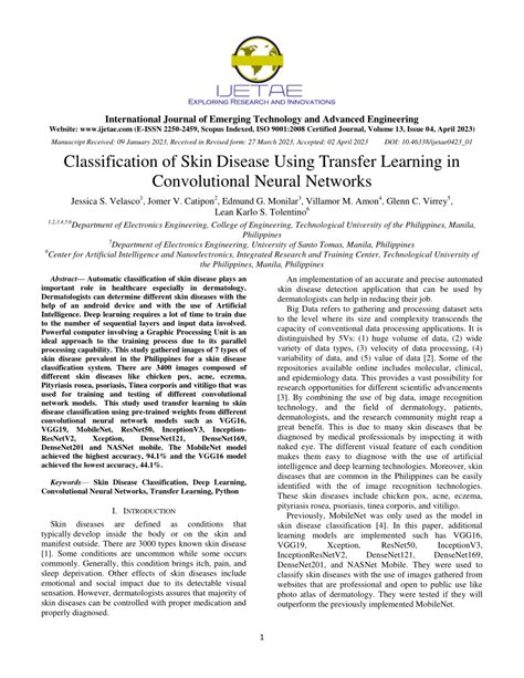 Pdf Classification Of Skin Disease Using Transfer Learning In Convolutional Neural Networks