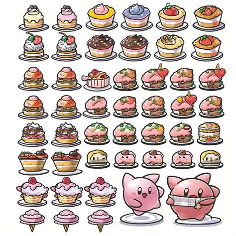 Sprite Sheet For Kirby Themed Food Dishes And Dessert Premium Ai Generated Vector