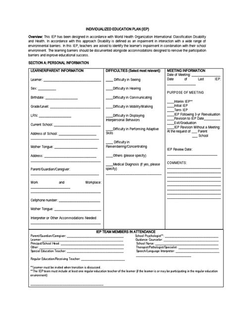Annex 6 Individualized Education Plan Pdf Individualized Education