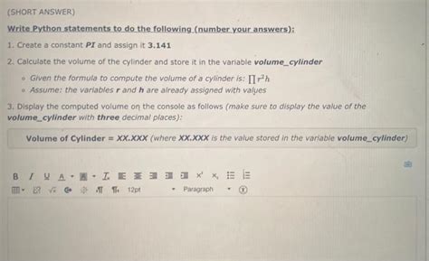 Solved Short Answer Write Python Statements To Do The