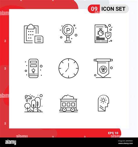 9 Universal Outline Signs Symbols Of Clock Cpu Board Computer