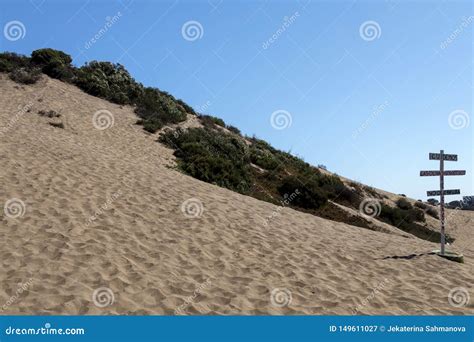 View Across The Desert Landscape Of Concon Dunes A Large Area Of Sand