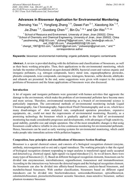 Advances In Biosensor Application For Environmental Monitoring Scientific Net