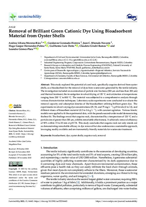 Removal Of Brilliant Green Cationic Dye Using Bioadsorbent Material From Oyster Shells