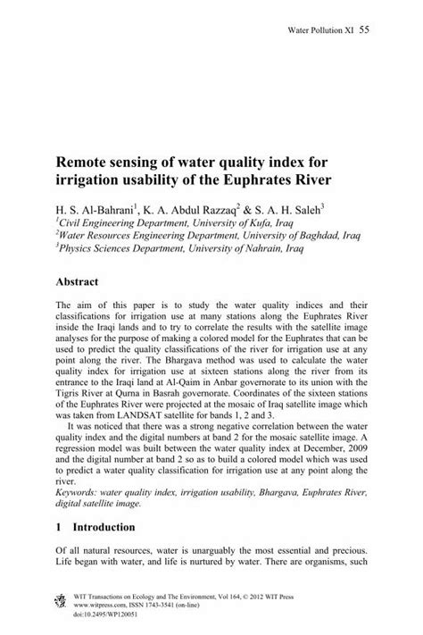 Pdf Remote Sensing Of Water Quality Index For Irrigation · Pdf Fileremote Sensing Of Water