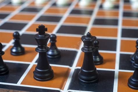 Chess Set On The Chess Board Close Up Black Chess Game Pieces Figures