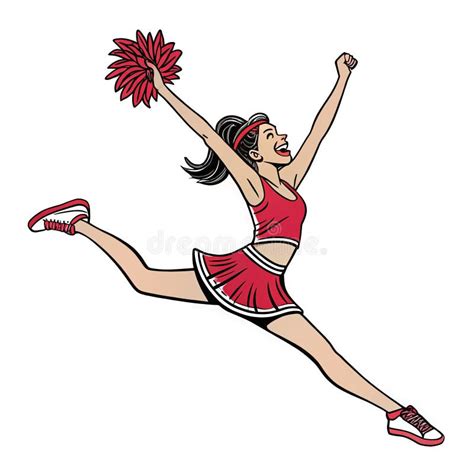 Energetic Cheerleader Jumping With Pom Poms Celebrating Victory In