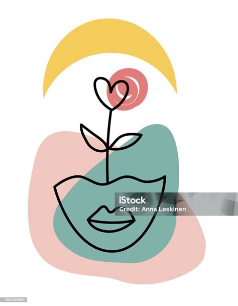 미니멀 한 추상적 인 여성의 얼굴 얼굴과 사랑의 새싹포스터 현대 트렌디 한 스타일로 기하학적 모양의 추상적 인 현대 콜라주 여성의 벡터 초상화입니다 흰색 배경에 격리 0명에