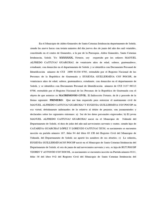 Acta De Matrimonio Pdf Matrimonio Instituciones Sociales