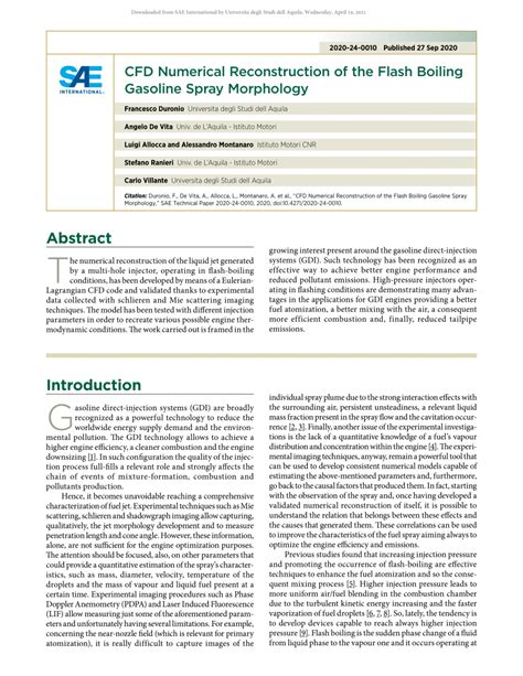 Pdf Cfd Numerical Reconstruction Of The Flash Boiling Gasoline Spray Morphology