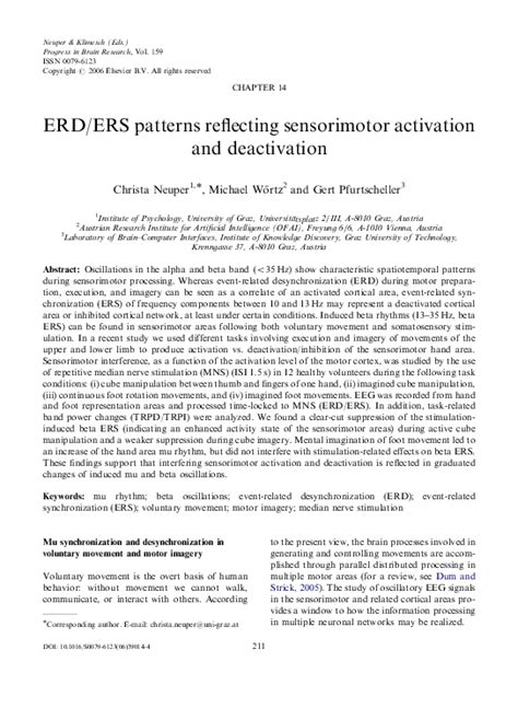 Pdf Erd Ers Patterns Reflecting Sensorimotor Activation And Deactivation