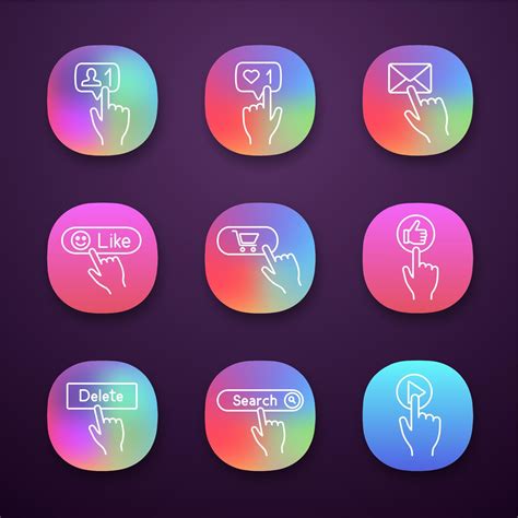 App Buttons Icons Set Click New Follower Likes Counter Message Like Buy Thumb Up Delete
