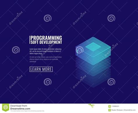 Server Room Big Data Processing Center And Database Computer Digital Technology Neon Dark