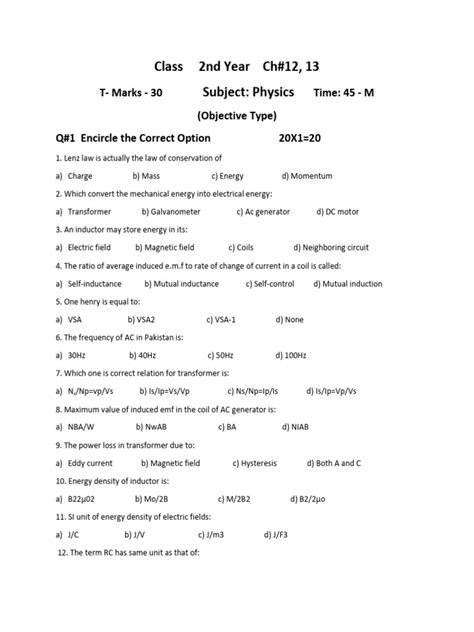 Class 2nd Year Ch 12 And 13 Pdf Inductor Inductance