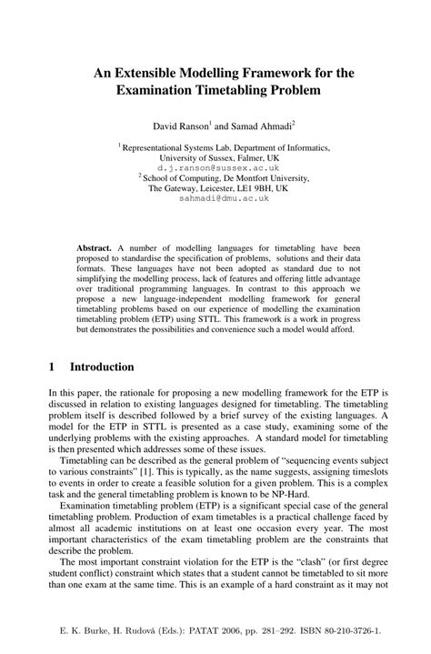Pdf An Extensible Modelling Framework For The Examination Timetabling Problem