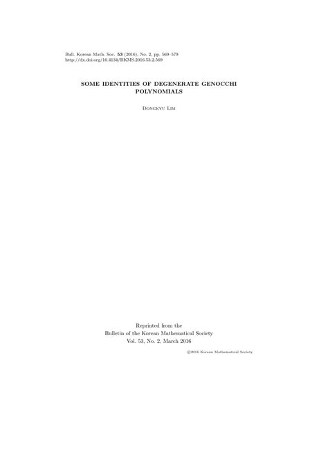 Pdf Some Identities Of Degenerate Genocchi Polynomials