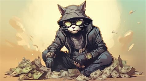 Premium Photo Cat Thief With A Bag Of Money
