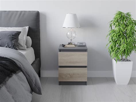 ᐉ Тумба приліжкова з 2 ящиками без ручок 400х500х400 Антрацит Дуб сонома 00134 • Краща ціна в
