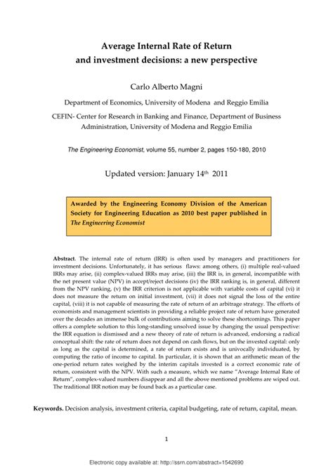 pdf average internal rate of return and investment decisions a new