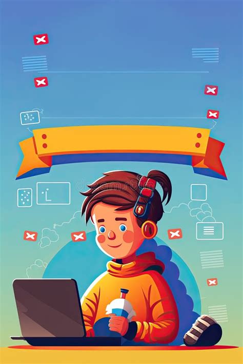 Kid Coding Illustration Banner With Copy Space For Student Programming Classes Poster Stock