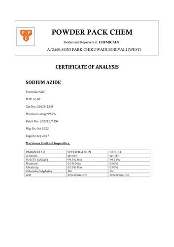 Sodium Azide Powder At ₹ 1536 Kg Borivali West Mumbai Id 8028498730
