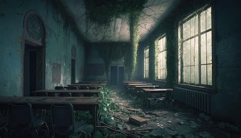 Premium Photo Abandoned School Class Post Apocalyptic City Dark Mood