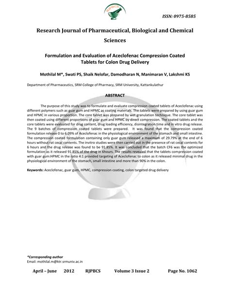Pdf Formulation And Evaluation Of Aceclofenac Compression Coated